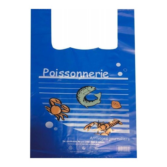 Sac bretelles poissonnerie PEBD 50 µ 450 x 260 + 60 mm - carton de 500